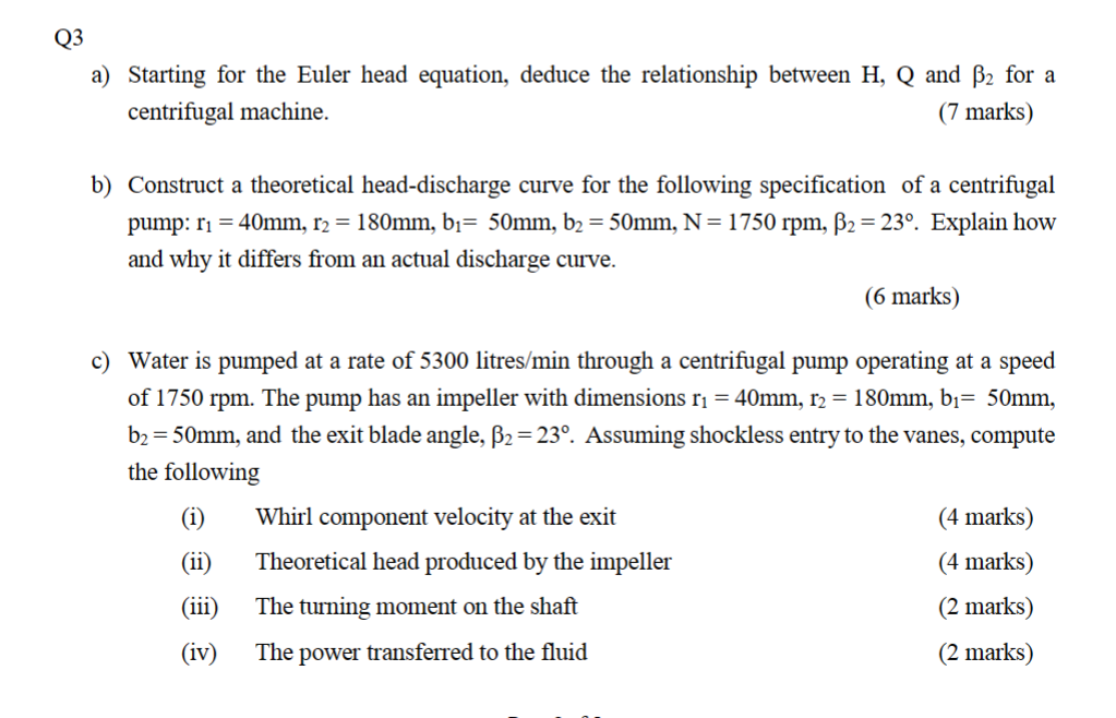 Solved a) ﻿Starting for the Euler head equation, deduce the | Chegg.com