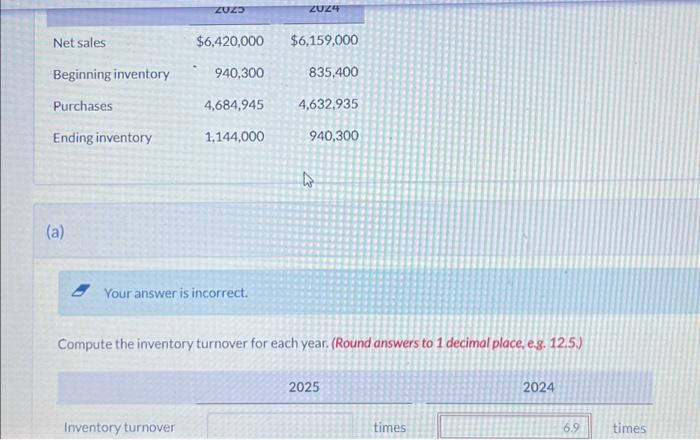 Solved (a) Your answer is incorrect. Compute the inventory | Chegg.com