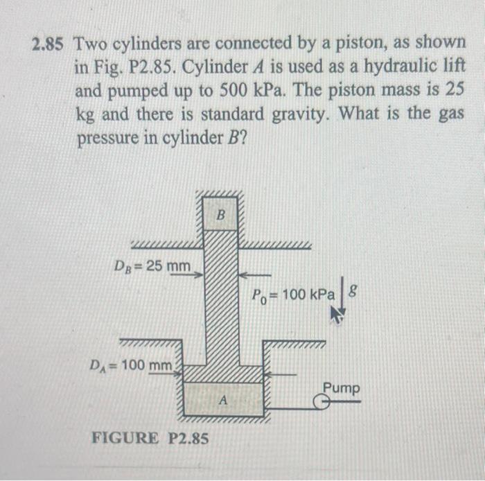Solved 2.85 Two cylinders are connected by a piston, as | Chegg.com