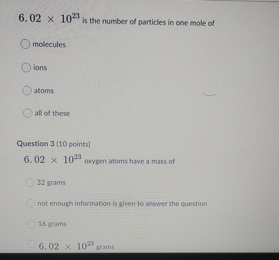 Solved 6.02 x 1023 is the number of particles in one mole of | Chegg.com