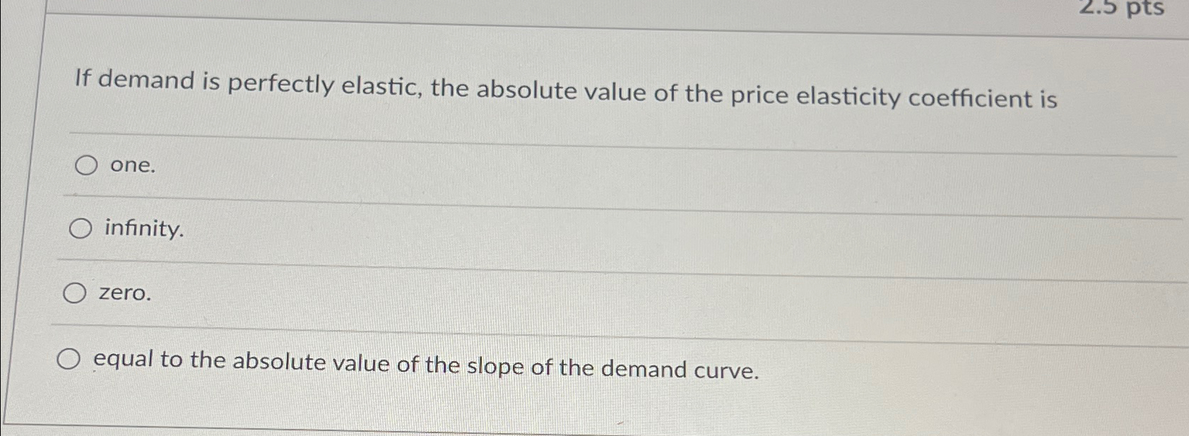Solved If demand is perfectly elastic, the absolute value of | Chegg.com