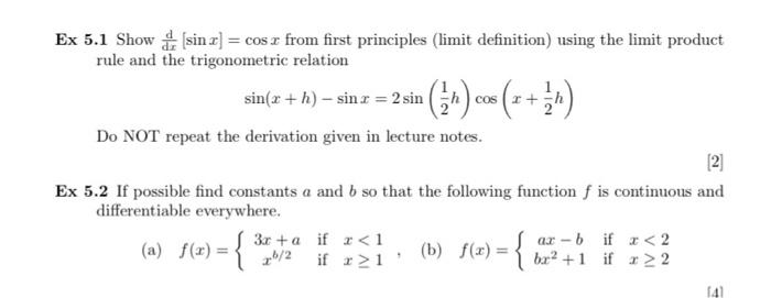 Solved COS Ex 5.1 Show sin x) = cos x from first principles | Chegg.com