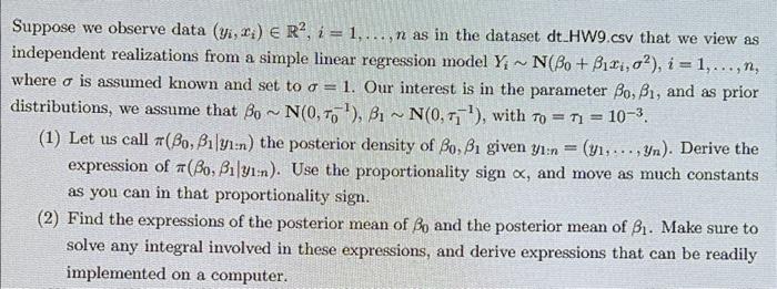 Suppose we observe data (yi,xi)∈R2,i=1,…,n as in the | Chegg.com