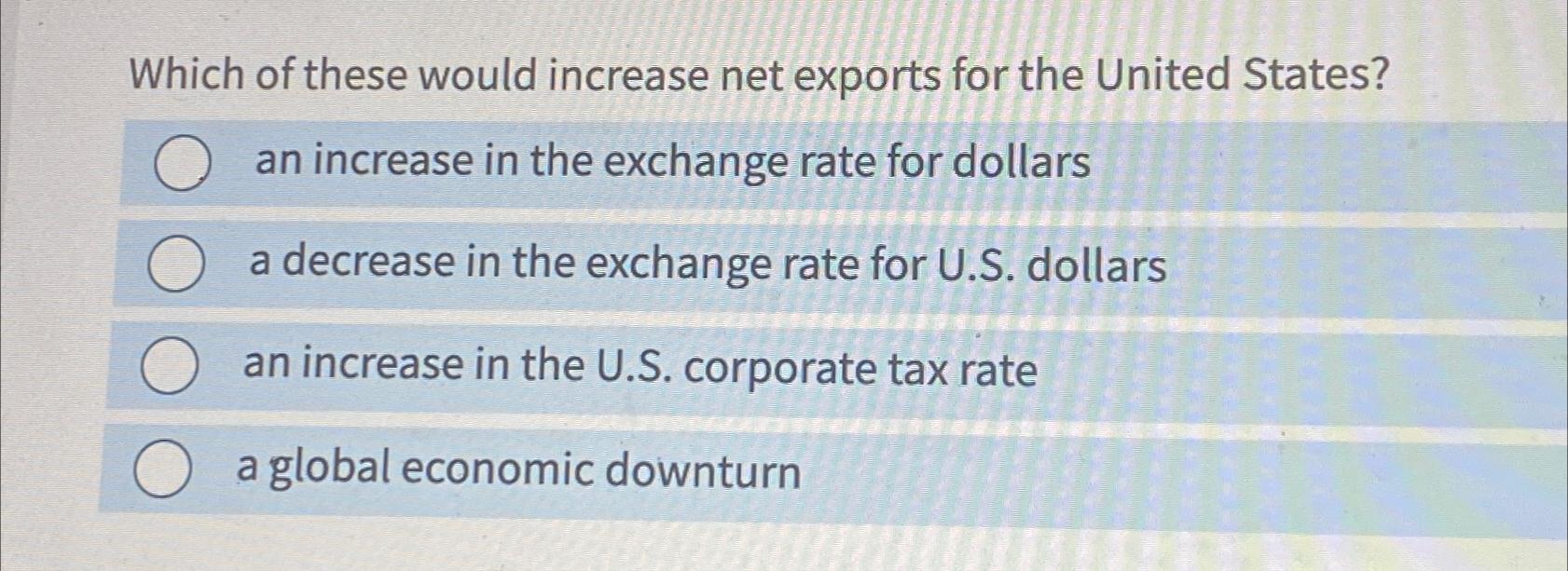 Solved Which of these would increase net exports for the | Chegg.com