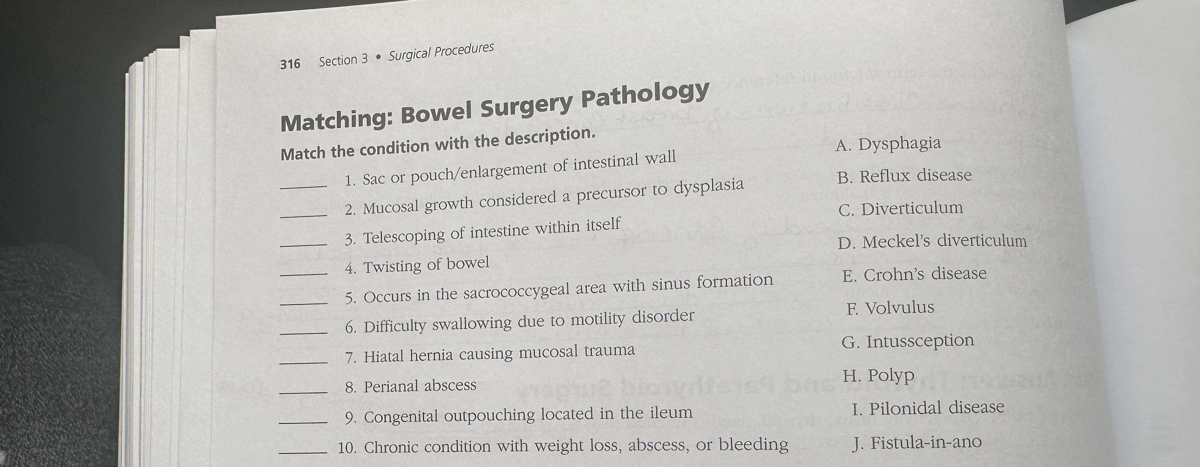 Solved 316Section 3* ﻿Surgical ProceduresMatching: Bowel | Chegg.com