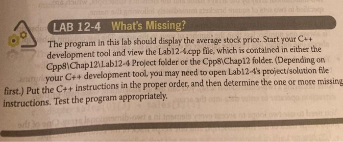 Solved 1 //Lab12-4.cpp - Displays the average stock price 2 | Chegg.com