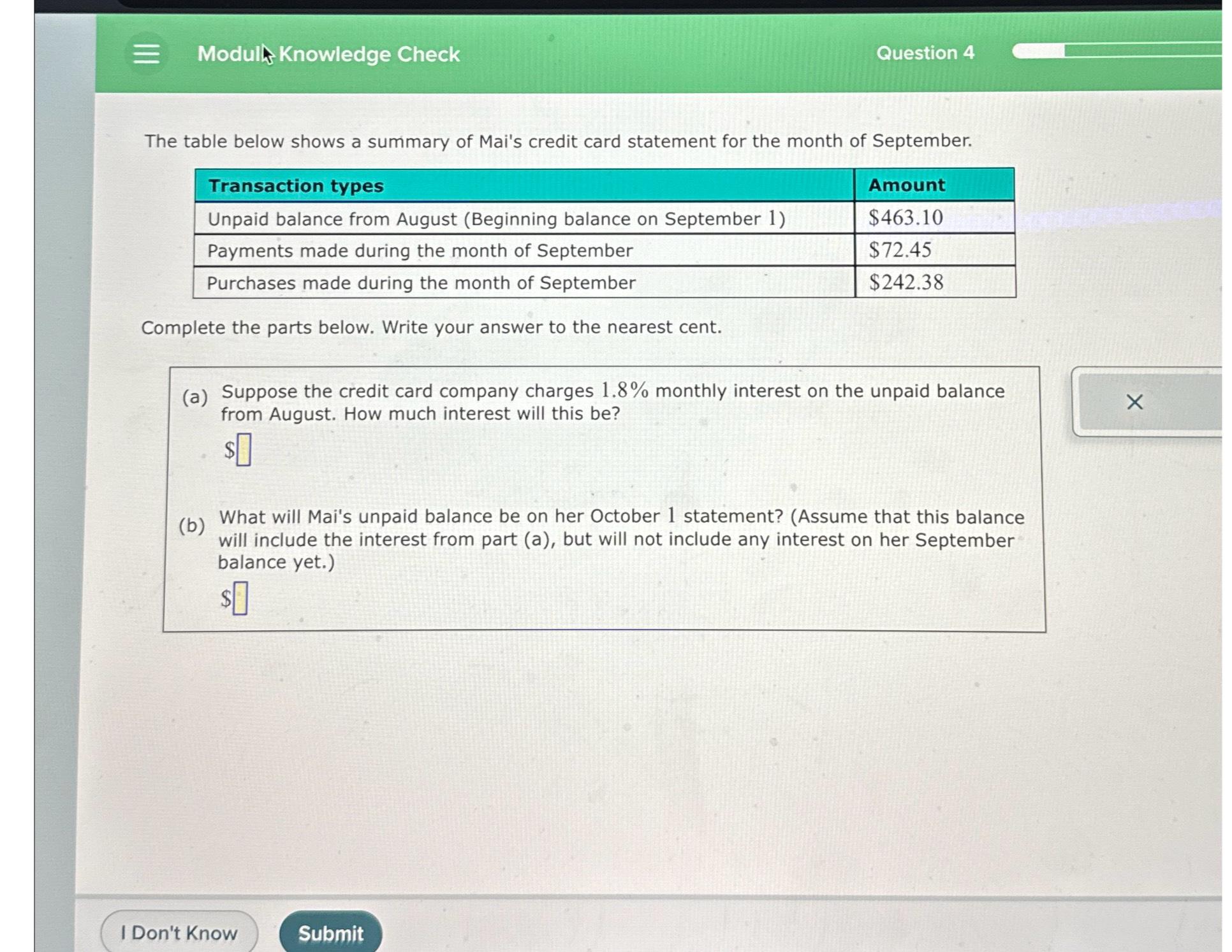 Solved Modul Knowledge CheckQuestion 4The table below shows | Chegg.com