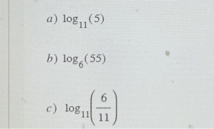 Solved 11. Suppose log5(6) = a and log5(11) = b. Use the | Chegg.com