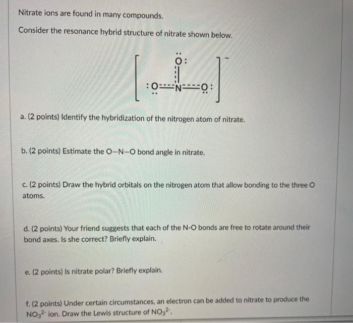 Solved Nitrate ions are found in many compounds. Consider | Chegg.com