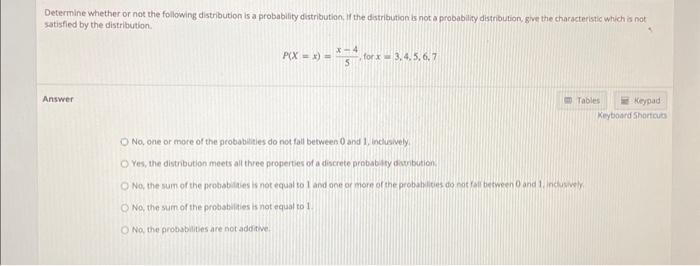 Solved Determine whether or not the following distribution | Chegg.com
