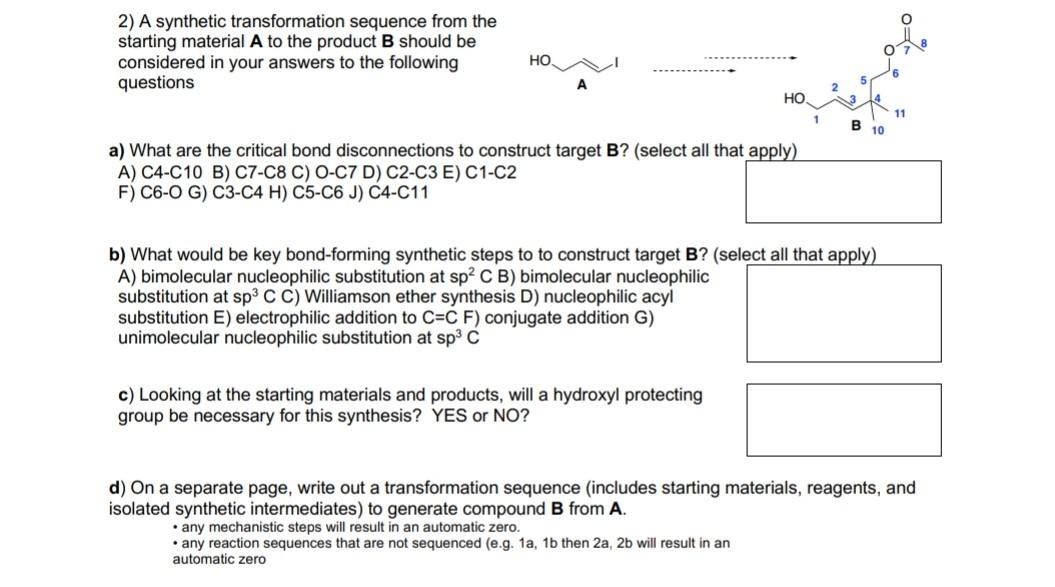 Solved 2) A synthetic transformation sequence from the | Chegg.com