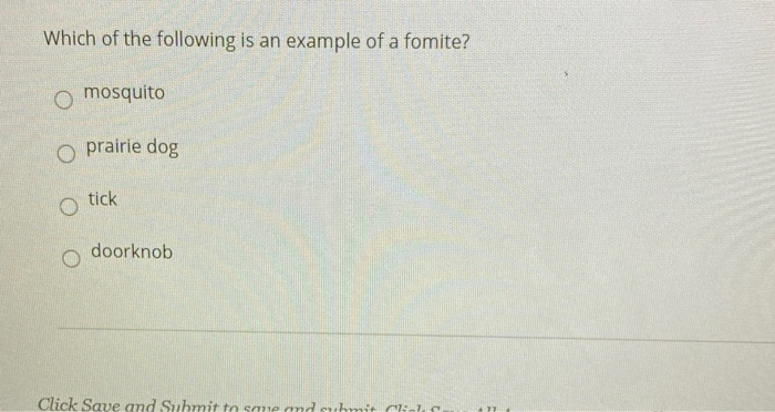 Solved Which of the following is an example of a fomite? o | Chegg.com