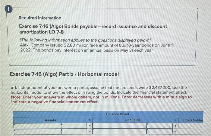 Solved Required information Exercise 7-16 (Algo) Bonds | Chegg.com