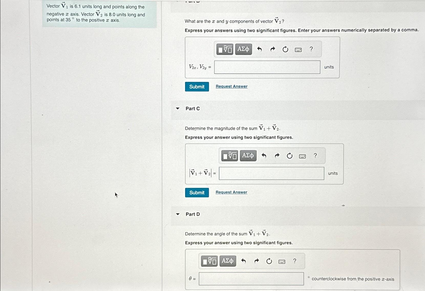 Solved Vector vec(V)1 ﻿is 6.1 ﻿units long and points along | Chegg.com