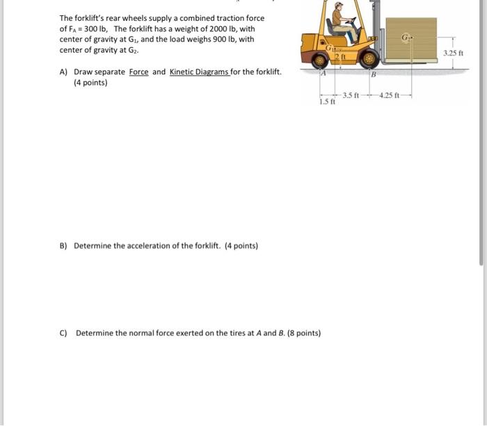Solved The forklift's rear wheels supply a combined traction | Chegg.com