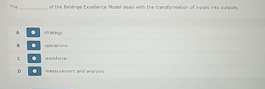 Solved The of the Baldrige Excellence Model deals with the | Chegg.com