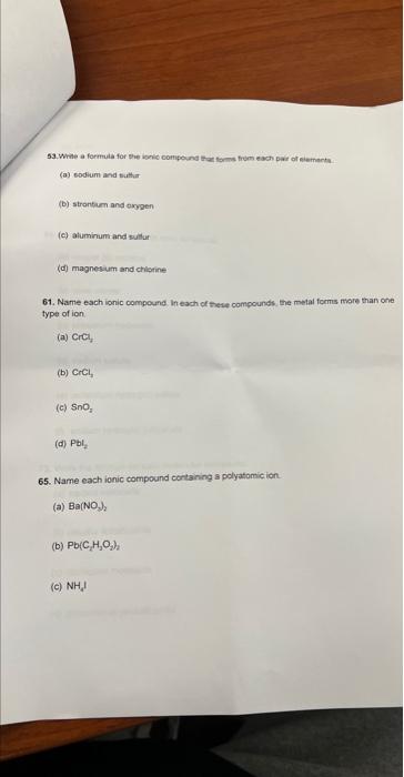 Solved 53. Whe a formula for the ionic compound tae forms | Chegg.com