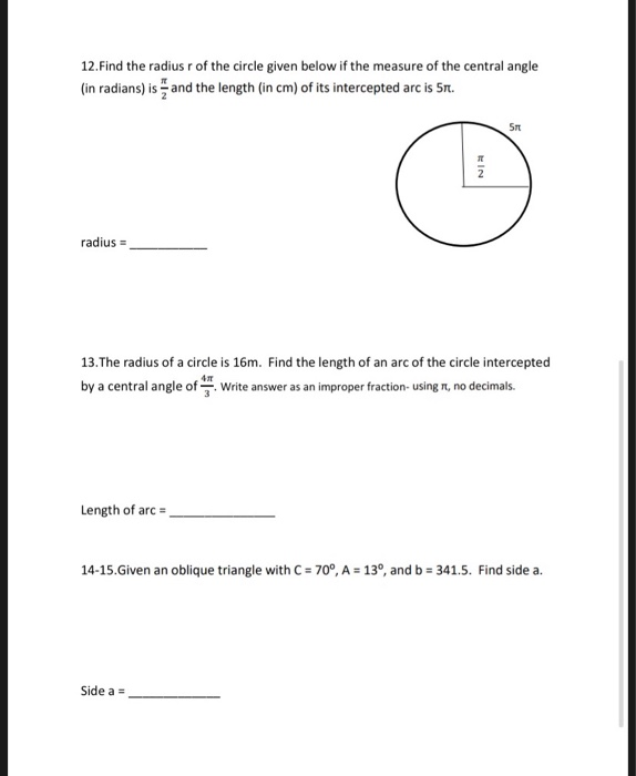 Solved 12. Find the radius r of the circle given below if | Chegg.com