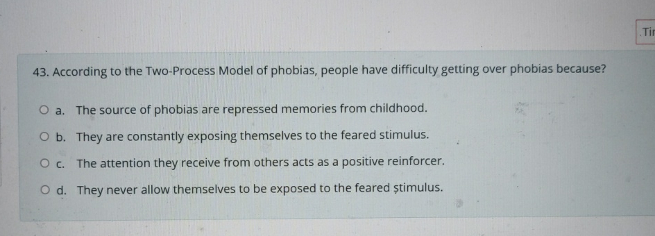 Solved According to the Two-Process Model of phobias, people | Chegg.com