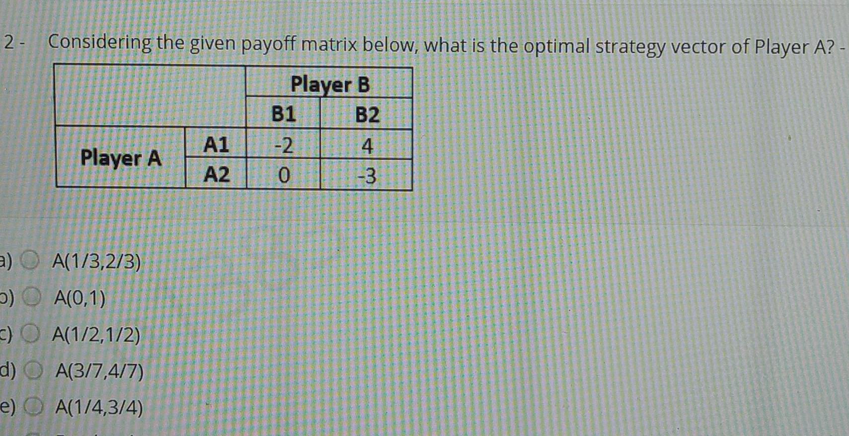 Solved 2- Considering the given payoff matrix below, what is | Chegg.com