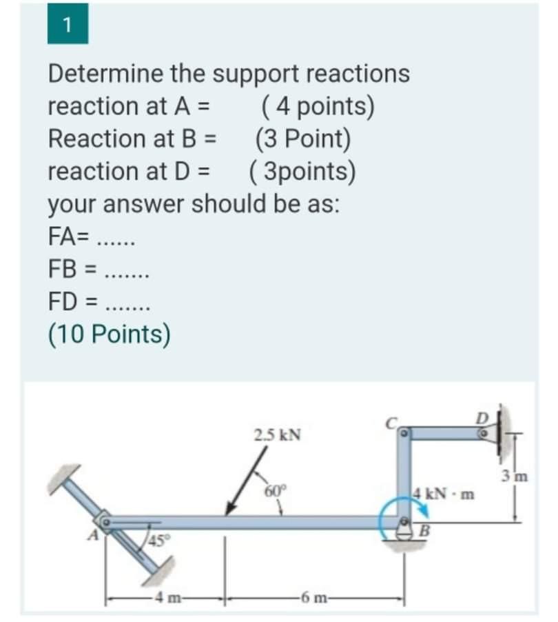 Solved 1 Determine the support reactions reaction at A = (4 | Chegg.com