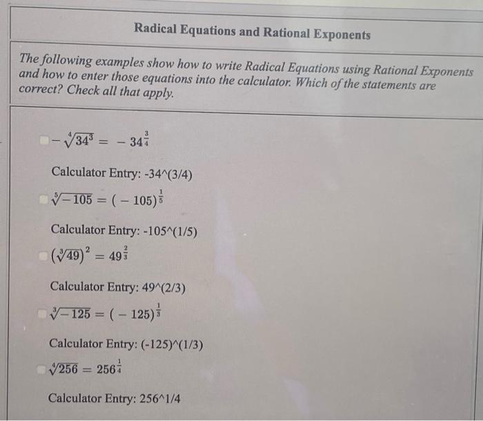 Solved Radical Equations and Rational Exponents The | Chegg.com