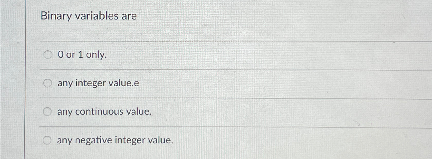 Solved Binary variables are0 ﻿or 1 ﻿only.any integer | Chegg.com