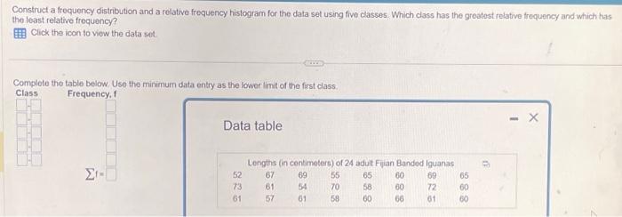 Solved Construct a frequency distribution and a relativo | Chegg.com