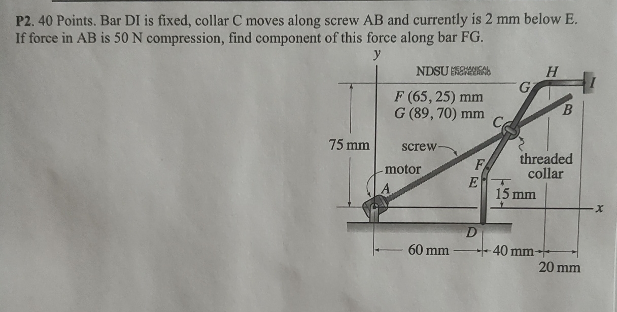 Solved P2. 40 Points. Bar DI is fixed, collar C moves along | Chegg.com