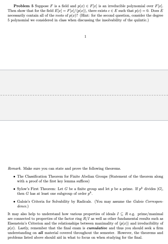 Solved Problem 5 ﻿Suppose F ﻿is a field and p(x)inF[x] ﻿is | Chegg.com