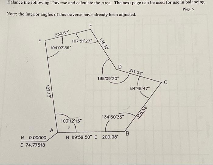 Solved Balance the following Traverse and calculate the | Chegg.com