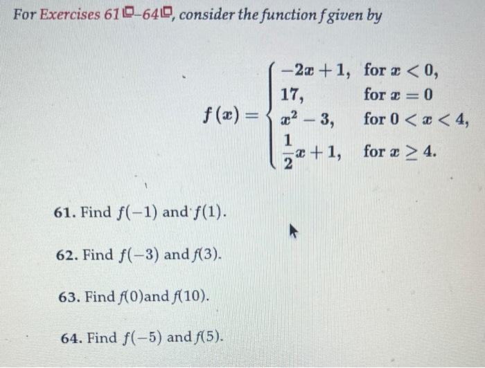 Solved For Exercises 61 −64 , consider the function f given | Chegg.com