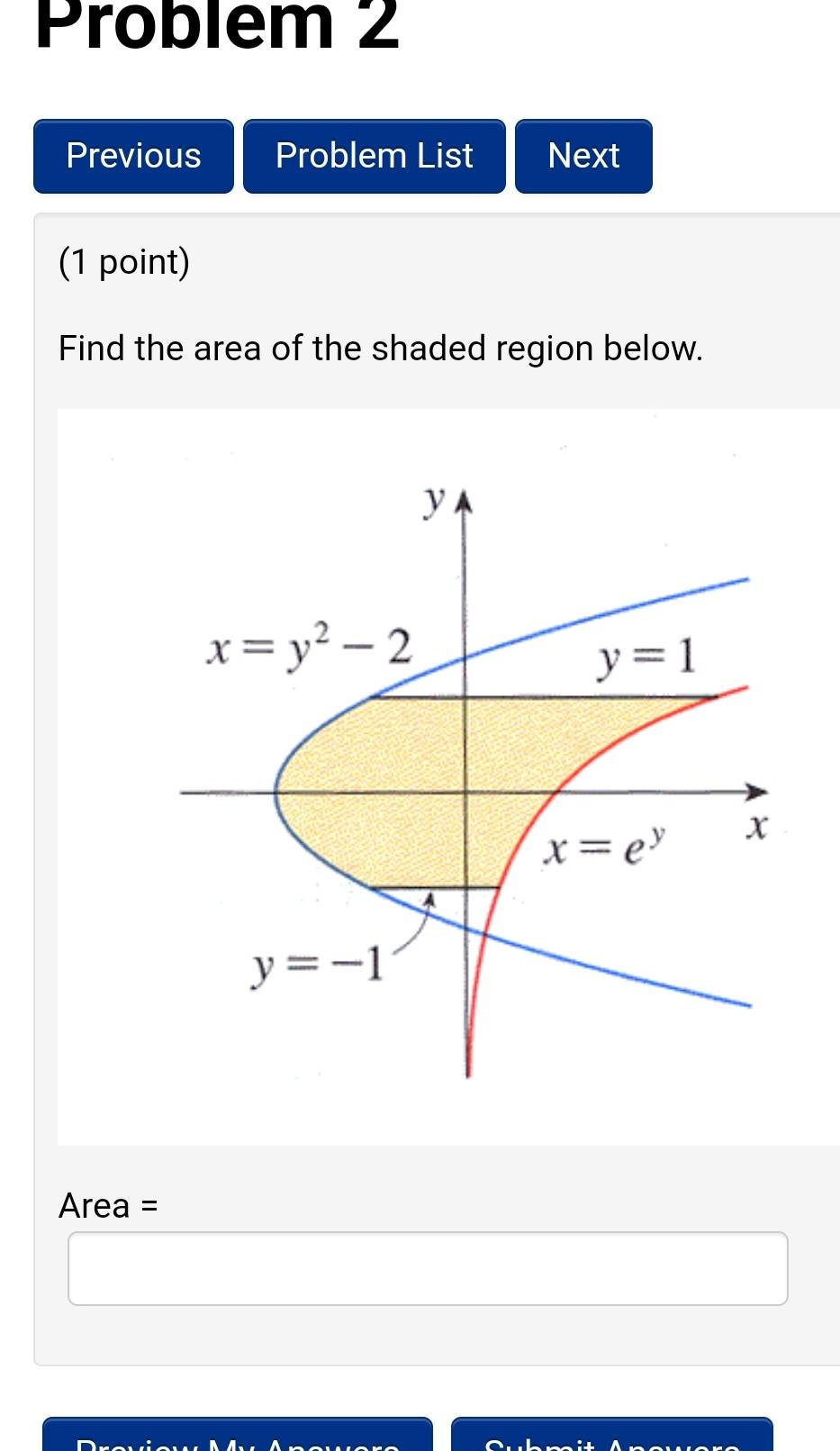 Problem 2 Previous Area Problem List (1 point) Find | Chegg.com