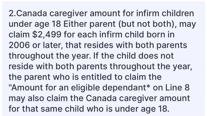 2. Canada caregiver amount for infirm children under | Chegg.com