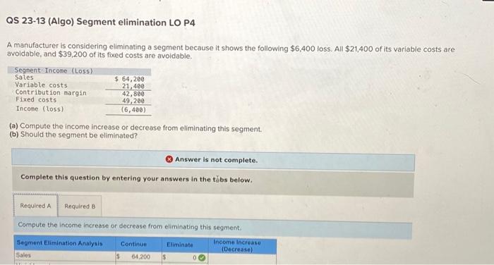 Solved QS 23-13 (Algo) Segment elimination LO P4 A | Chegg.com