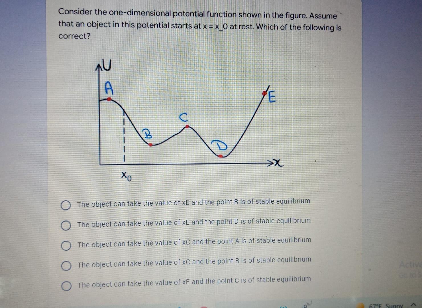 Solved Consider the one-dimensional potential function shown | Chegg.com
