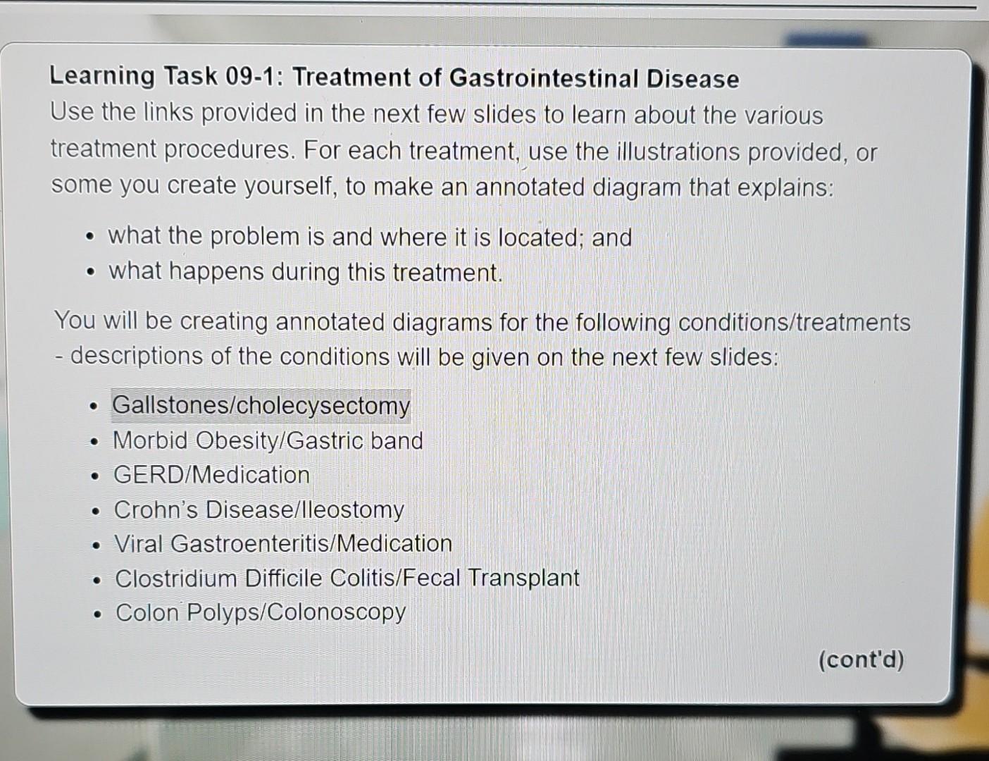 Solved Learning Task 09-1: Treatment of Gastrointestinal | Chegg.com