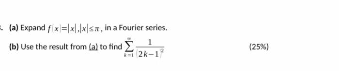 Solved (a) Expand f(x)=∣x∣,∣x∣≤π, in a Fourier series. (b) | Chegg.com