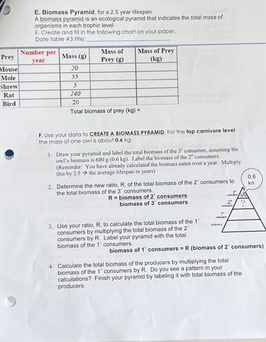 E. Biomass Pyramid, for a 2.5 year lifespan A biomass | Chegg.com