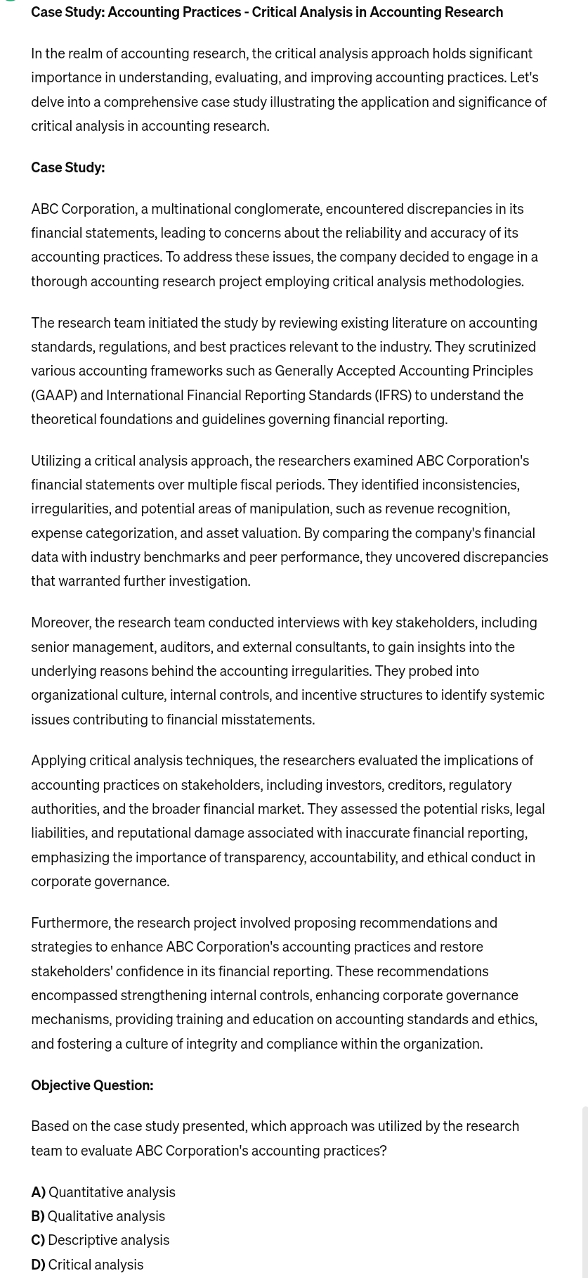 Solved Case Study: Accounting Practices - ﻿Critical Analysis | Chegg.com