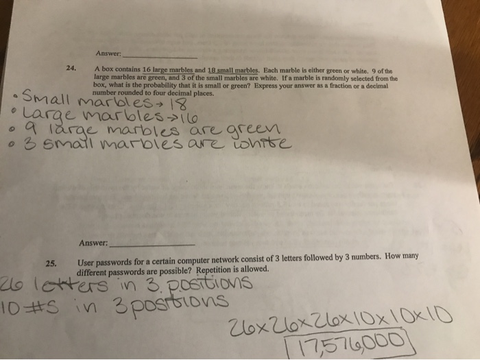 Solved Answer: 24. A box contains 16 large marbles and 18 | Chegg.com