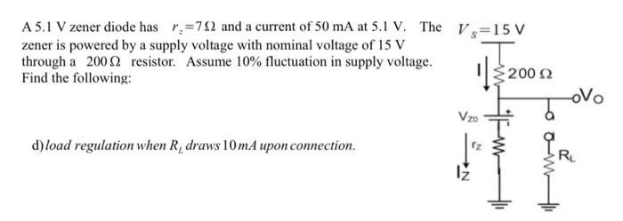 Solved A 5.1 V zener diode has rz=7Ω and a current of 50 mA | Chegg.com