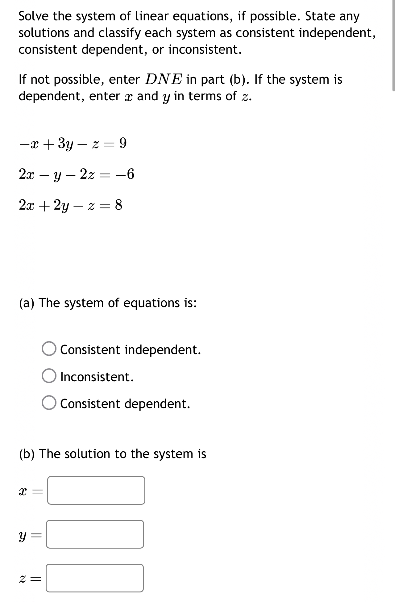 Solved Solve the system of linear equations, if possible. | Chegg.com