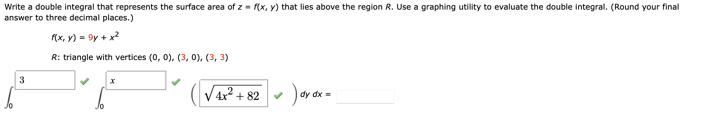 Solved Write a double integral that represents the surface | Chegg.com