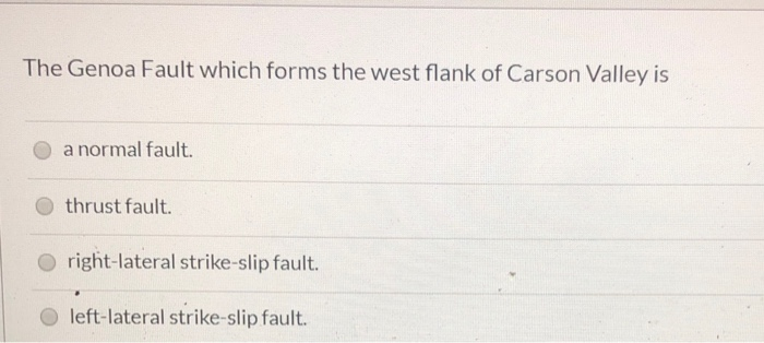 Solved The Genoa Fault which forms the west flank of Carson | Chegg.com