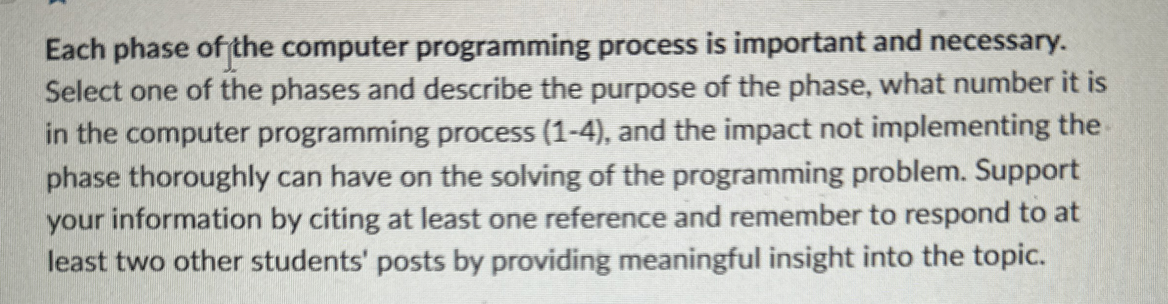 Solved Each phase of the computer programming process is | Chegg.com