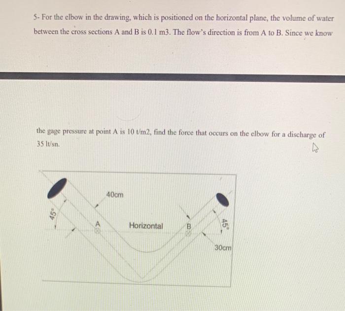 Solved 5- For the elbow in the drawing, which is positioned | Chegg.com