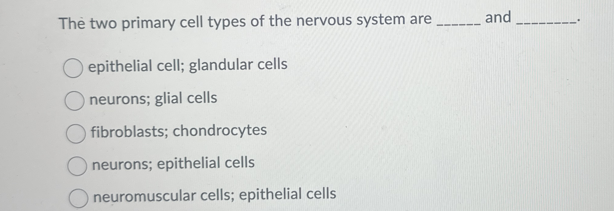 Solved The two primary cell types of the nervous system are | Chegg.com