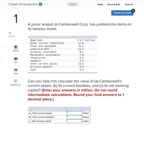 Solved Chapter 20 Assignment Saved Help Save & Exit Submit | Chegg.com Solved Chapter 20 Assignment Saved Help Save & Exit Submit | Chegg.com