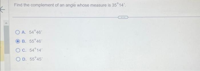 Solved Find the complement of an angle whose measure is | Chegg.com
